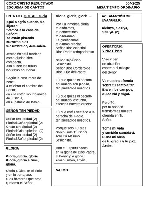 Aclamación Del Evangelio Y Cantos De Misa Pdf Creencia Religiosa Y