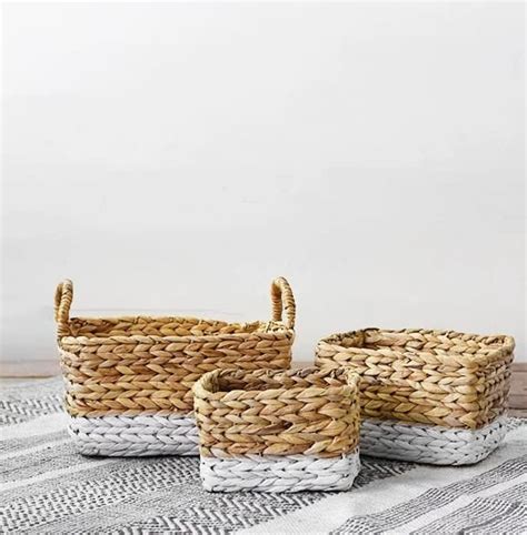 Two Tone Woven Rectangular Basket Woven Baskets Fast Shipping The Last Straw