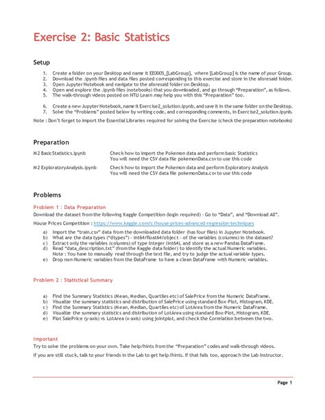 Exercise 2 Problem Lab 2 Page 1 Exercise 2 Basic Statistics Setup Create A Folder On Your