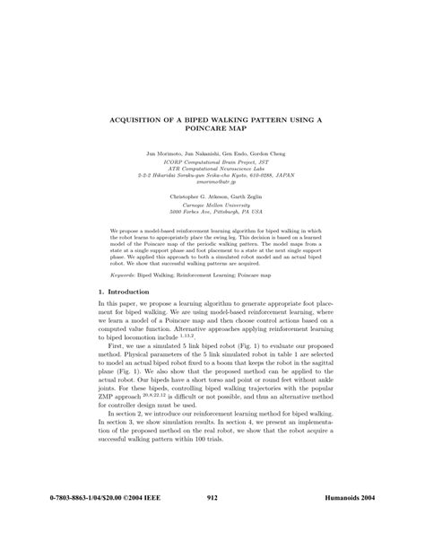 Pdf Acquisition Of A Biped Walking Pattern Using A Poincare Map