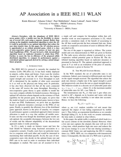 Pdf Ap Association In A Ieee 80211 Wlan