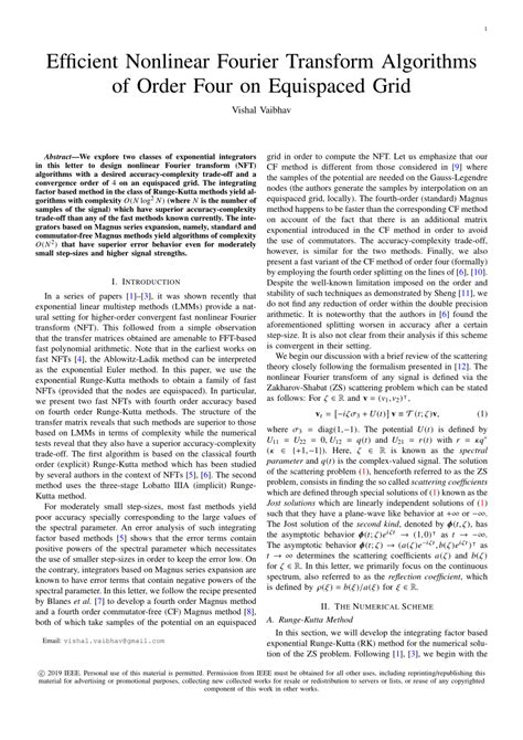 Pdf Efficient Nonlinear Fourier Transform Algorithms Of Order Four On Equispaced Grid