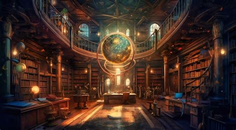 Fantasy Library Wallpaper Premium Ai Generated Image