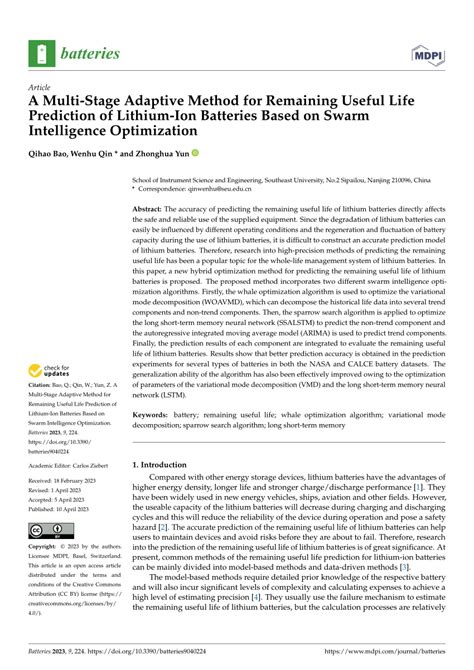 Pdf A Multi Stage Adaptive Method For Remaining Useful Life Prediction Of Lithium Ion
