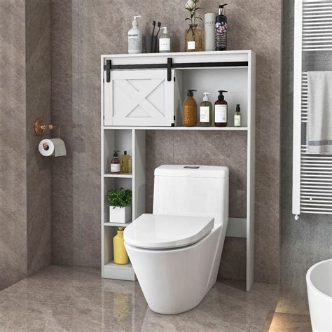 Costway Meuble Wc Au Dessus De Toilettes En Bois Avec Porte Coulissante