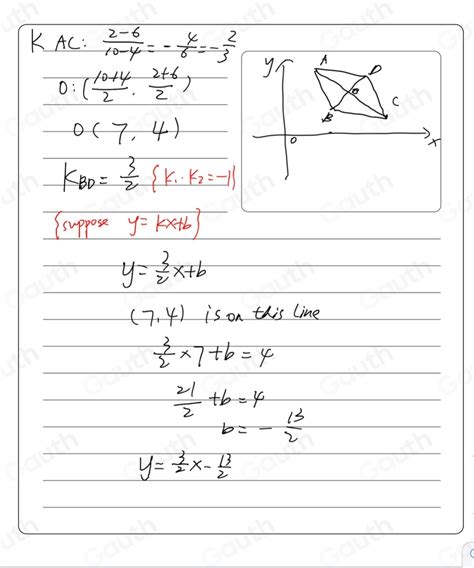 Solved Rhombus Abcd Lies On The Xy Coordinate Plane With Aat 4 6 And C At 10 2 What Is