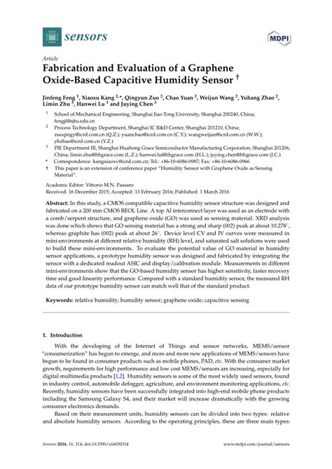 Pdf Fabrication And Evaluation Of A Graphene Oxide Based Capacitive Humidity Sensor
