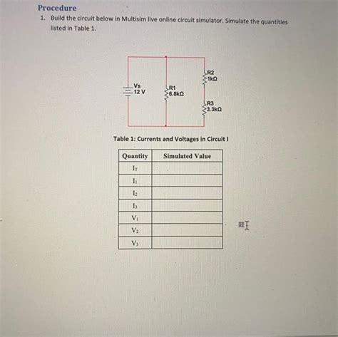 Solved Procedure 1 Build The Circuit Below In Multisim Live