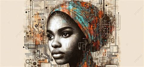 A Mixed Portrait Of Female African American Computer Programmer Background African Computer