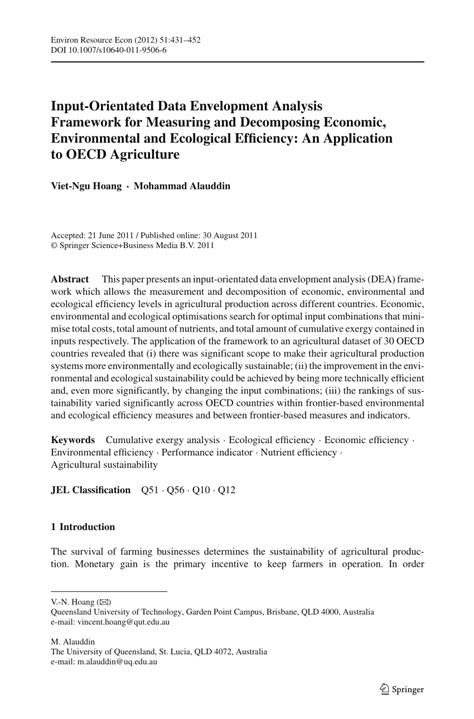 Pdf Input Orientated Data Envelopment Analysis Framework For Measuring And Decomposing