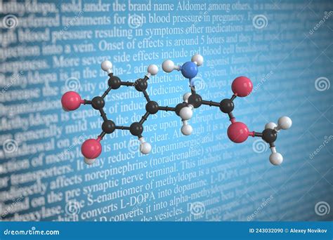 Molecular Model Of Methyldopa 3d Rendering Stock Illustration