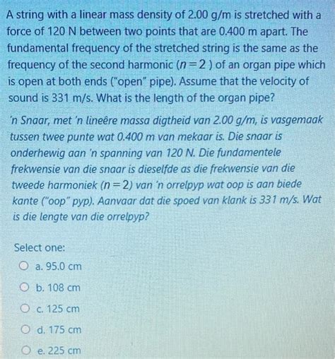 solved a string with a linear mass density of 2 00 g m is