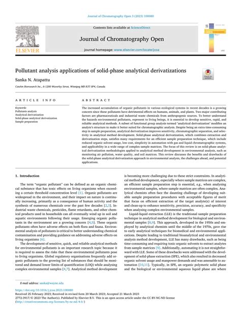 Pdf Pollutant Analysis Applications Of Solid Phase Analytical Derivatizations