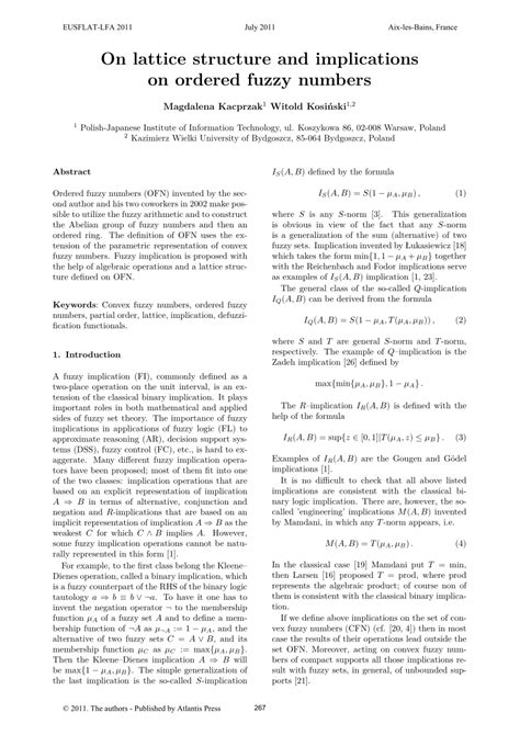 Pdf On Lattice Structure And Implications On Ordered Fuzzy Numbers