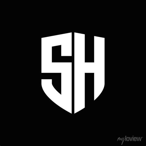 Sh Logo Monogram With Shield Shape Design Template • Wall Stickers