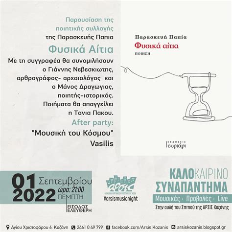 ΑΡΣΙΣ Κοζάνης Καλοκαιρινό Συναπάντημα Παρουσίαση της ποιητικής συλλογής της Παρασκευής Παπία
