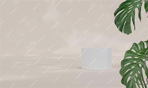 화려한 파스텔 배경과 나무 또는 잎사귀 스탠드 또는 연단 받침대가 있는 연단은 빈 배경 3d 렌더링을 사용하여 광고 디스플레이에 표시됩니다 프리미엄 사진