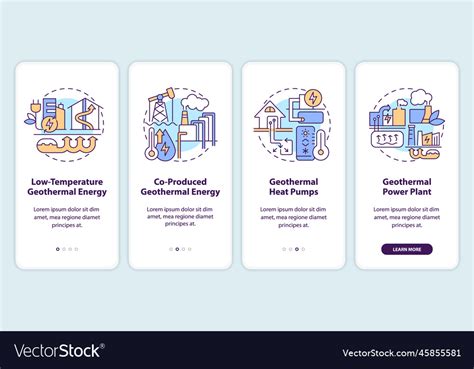 Types Of Geothermal Energy Onboarding Mobile App Vector Image
