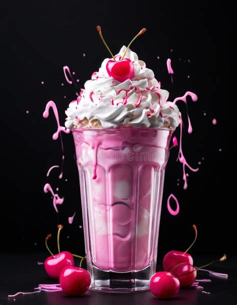 Cherry Milkshake With Whipped Cream And Cherries Illustration Stock Illustration Illustration