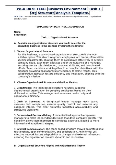 Wgu D078 Tem1 Business Environment Task 1 Org Structure Analysis Template Wgu D078 Tem1