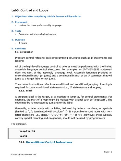 Lab2023 5 Control Loops Pdf Control Flow Assembly Language