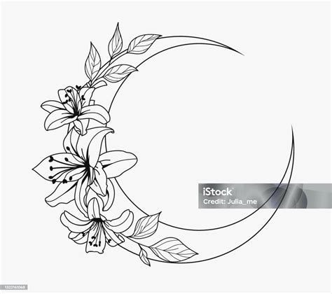 트렌디 한 최소한의 선형 스타일로 릴리 꽃의 초승달 벡터 플로럴 윤곽선 아이콘입니다 0명에 대한 스톡 벡터 아트 및 기타 이미지