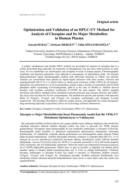 Pdf Optimization And Validation Of An Hplc Uv Method For Analysis Of Clozapine And Its Major