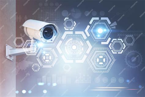 Premium Photo Modern Cctv Camera On A Wall A Blurred Background With