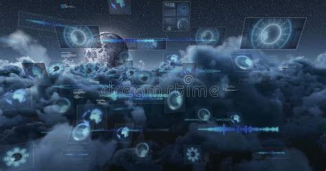 Image Of Data Processing With Scope Scanning Over Sky With Moon And