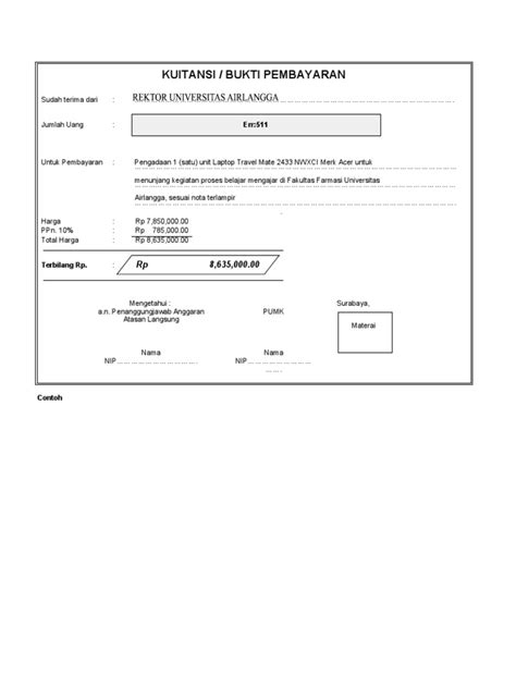 Format Kwitansi Berbentuk Microsoft Exce Pdf