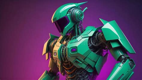 Green Robot On Purple Background Generative Ai Stock Illustration
