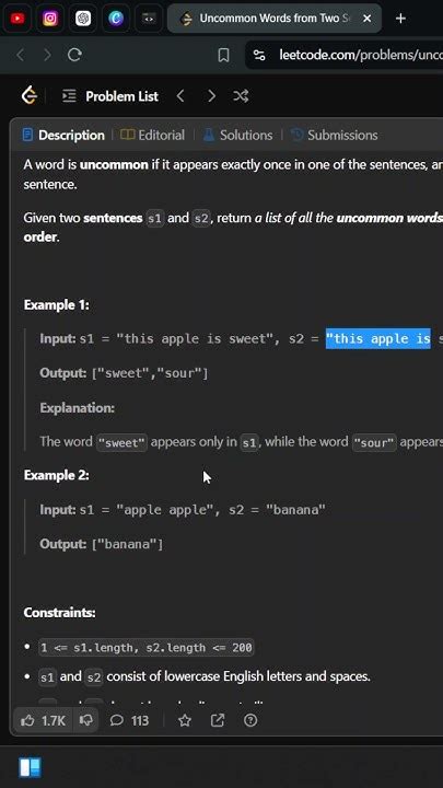 Uncommon Words From Two Sentences Leetcode 884 Javascript Datastructureandalgorithm