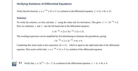 Solved Verifying Solutions Of Differential Equations Verify