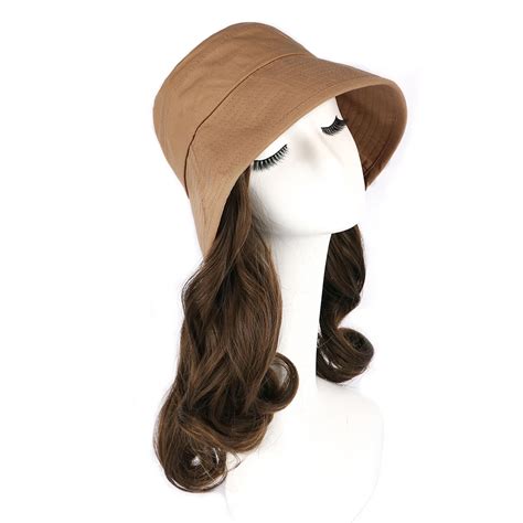 여름 패션 라운드 모자 머리가 발 합성 별 모자 머리가 발 14 인치 웨이브 자연 가짜 머리가 발 갈색 모자 여성을위한 Aliexpress