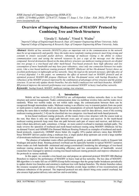 Overview Of Improving Robustness Of Maodv Protocol By Combining Tree And Mesh Structures Pdf