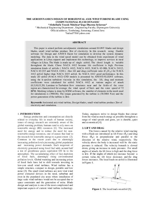 Pdf The Aerodynamics Design Of Horizontal Axis Wind Turbine Blade Using Computational Fluid