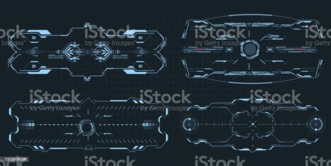 Hud 미래 프레임 게임 대상 테두리 텍스트 메뉴 기술 인터페이스에 대한 공상 과학 빈 배너 대상 Ui Ux 화면 가상 현실 기술 보기 디스플레이 헬멧 십자선 목표 벡터 3