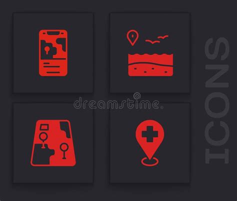 Set Medical Location With Cross City Map Navigation Location Beach And Icon Vector Stock