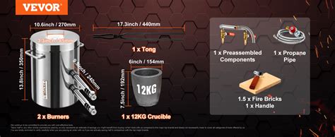 Купить Vevor Комплект пропановой плавильной печи 12 кг Плавильная печь с двойной горелкой