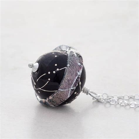 Black Glass Pendant With Silver Chain Artisan Lampwork One Of A Kind