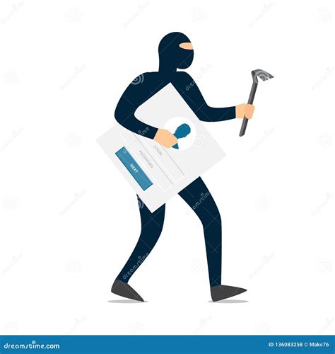 Thief Hacker In Mask Stealing Passwords Stock Vector Illustration Of