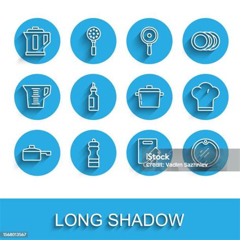 프라이팬 후추 전기 주전자 도마와 고기 다지기 올리브 오일 한 병 요리사 모자 요리 냄비 아이콘을 설정합니다 벡터 고기에 대한 스톡 벡터 아트 및 기타 이미지 Istock