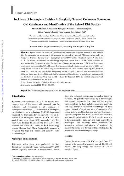 Pdf Incidence Of Incomplete Excision In Surgically Treated Cutaneous