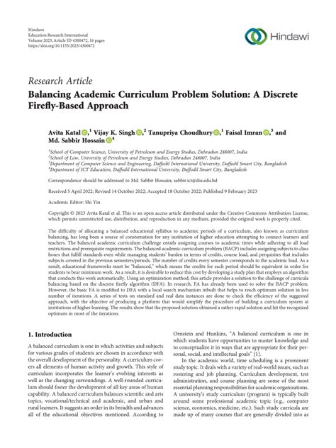 Pdf Balancing Academic Curriculum Problem Solution A Discrete Firefly Based Approach