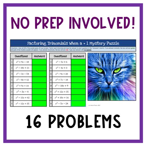 Factoring Trinomials Activity A Equals 1 Digital Pixel Art Mystery Puzzle Classful