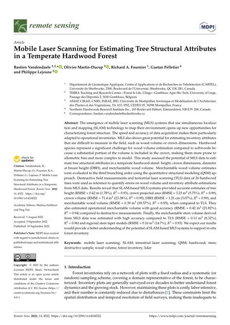 Pdf Mobile Laser Scanning For Estimating Tree Structural Attributes In A Temperate Hardwood Forest