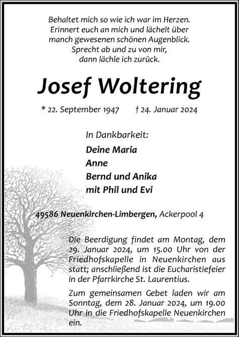 Traueranzeigen Von Josef Woltering Noz Trauerportal