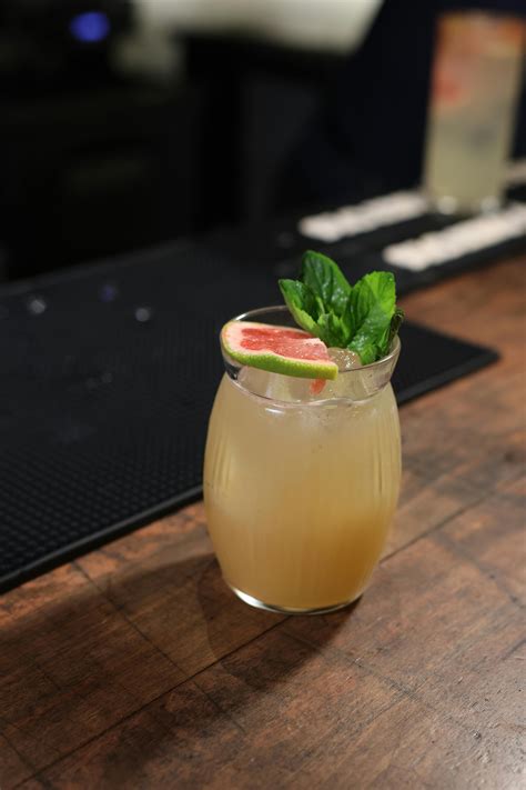 실내 감귤류 감귤류 음료 감기 고명 과일 맛 과즙이 많은 높은 유리 럼 레몬 슬라이스 레몬 음료 무알콜 미식가 민트 가지 민트 잎 민트 칵테일