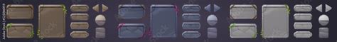 Stone Game Menu Boards With Vines Rope And Leaves Tablets Buttons Cartoon Interface Plaques