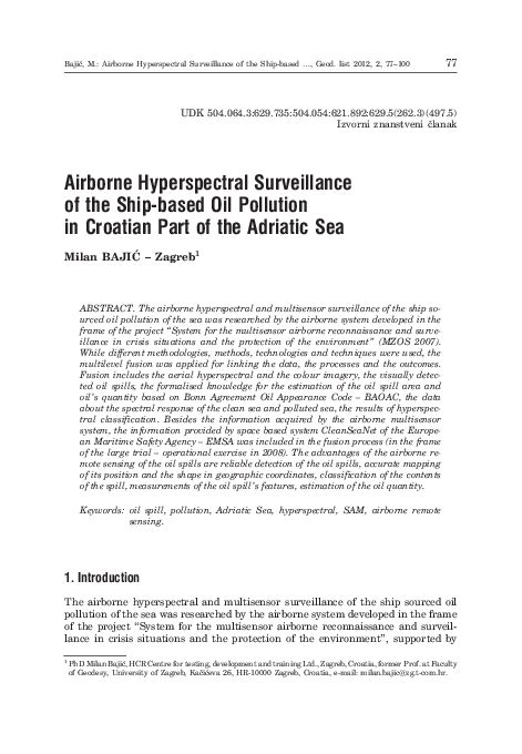 Pdf Airborne Hyperspectral Surveillance Of The Ship Based Oil Pollution In Croatian Part Of